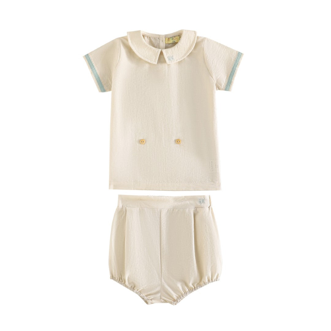 Retrokid Bennet Baby Boy Button Up Cream/ Blue Set | Macaroni Kids