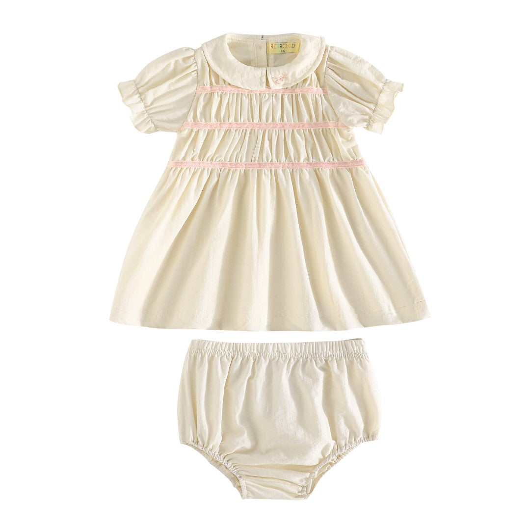 Retrokid Halston Smocked Baby Girl Cream/ Pink Bloomer Set | Macaroni Kids