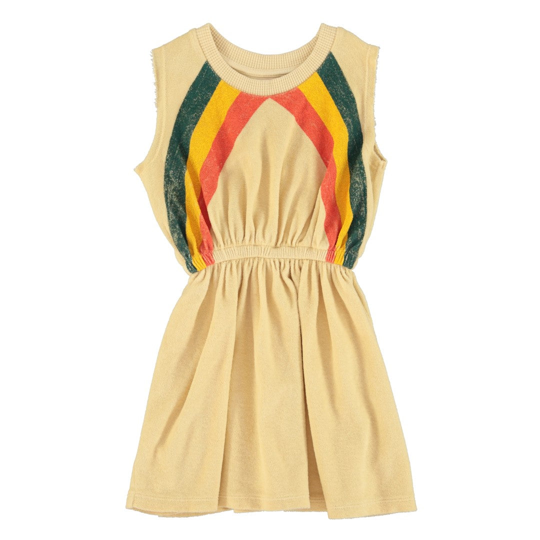 Piupiuchick Sand W/ Multicolor Stripes Short Dress | Macaroni Kids